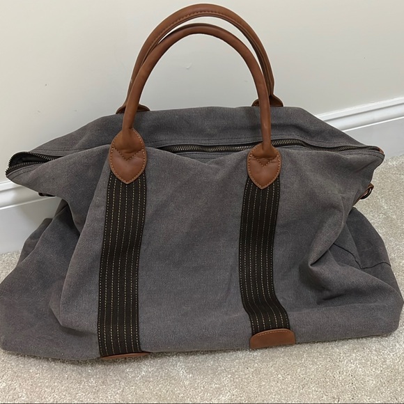 Bags | Gray And Brown Canvas Tote Bag | Poshmark